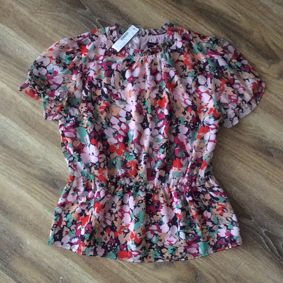 J. Crew | Tops | J Crew Ruffle Neck Blouse Floral Print Chiffon Nwt ...
